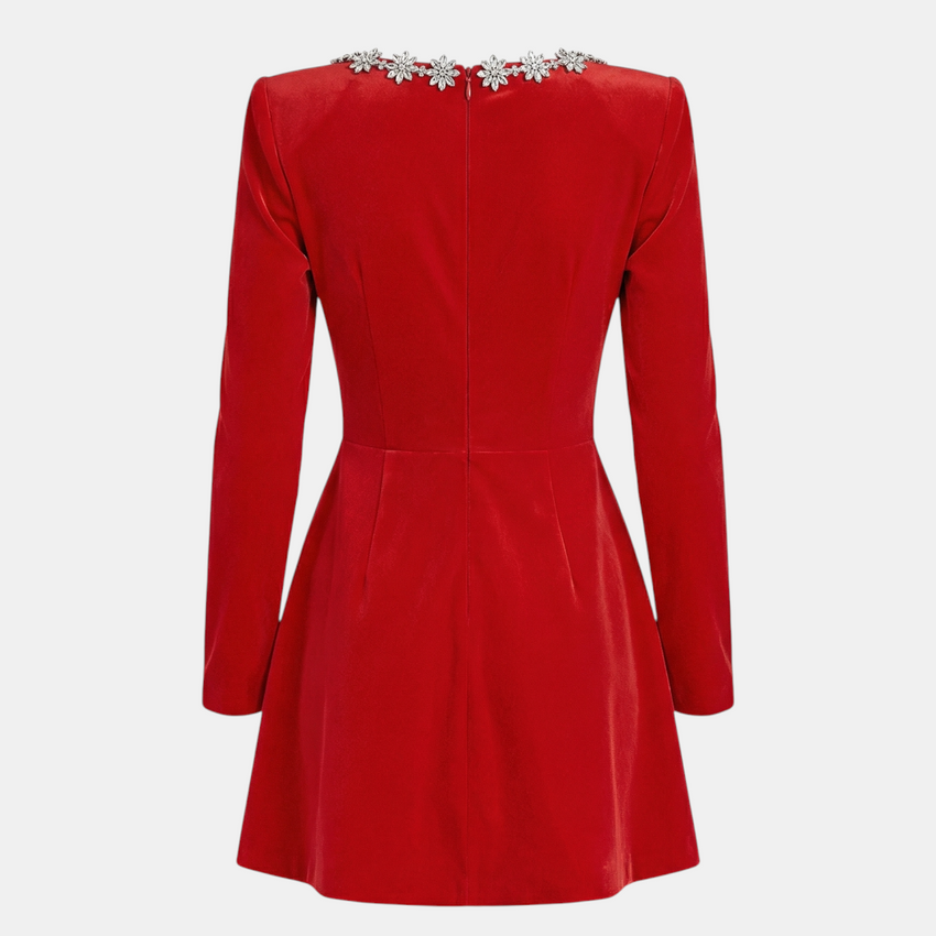 Mini Dress - Bejeweled Square Neckline Long Sleeve – Loucelia